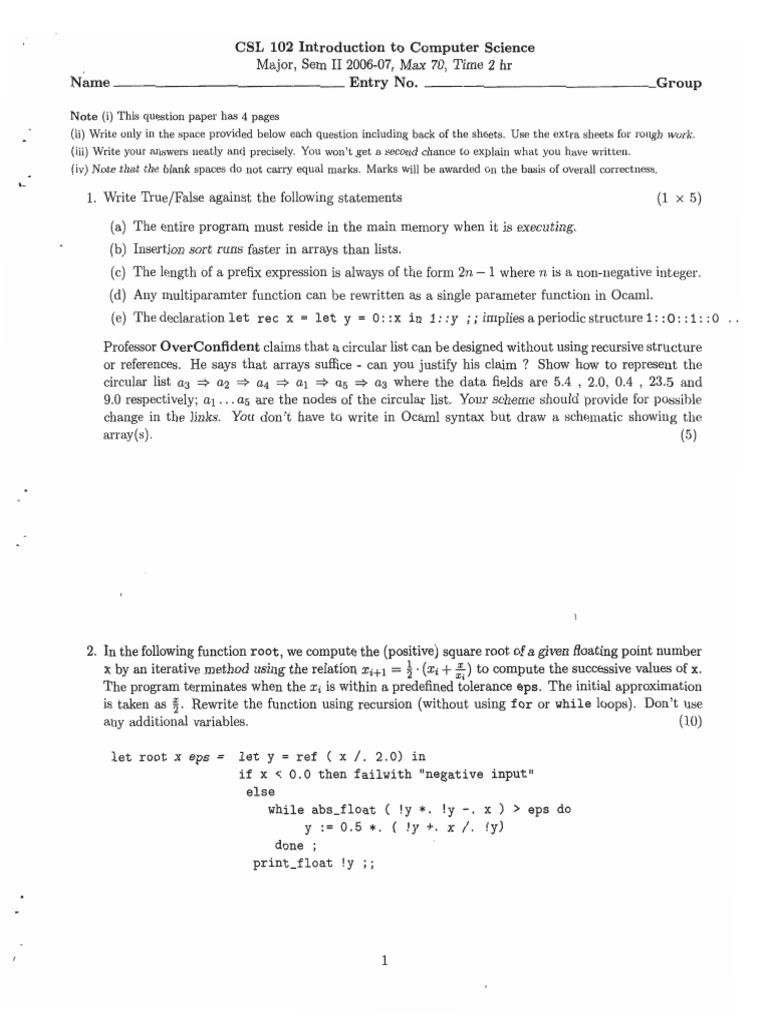 COL100 Major 2006-07 Sem2 | PDF