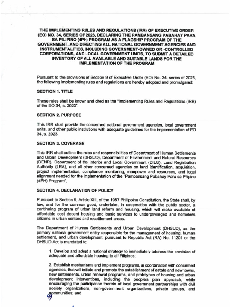 IRR-Executive Order No.34 S. 2023 | PDF