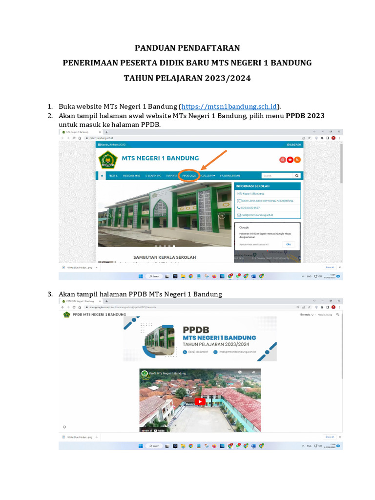 Panduan PPDB MTs Negeri 1 Bandung Tahun 2023 | PDF
