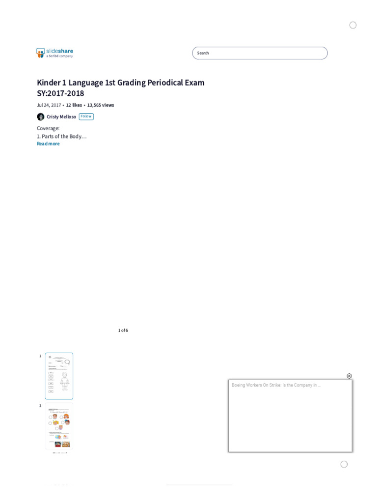 Kinder 1 Language 1st Grading Periodical Exam SY - 2017-2018 - PDF | PDF