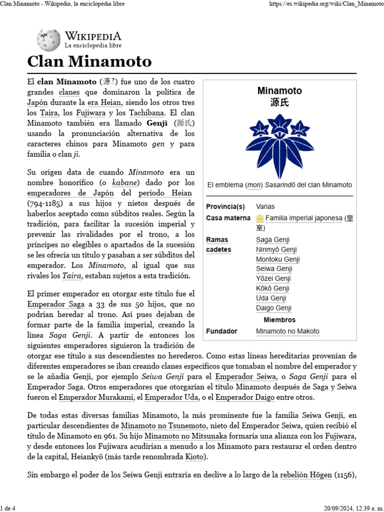 Clan Minamoto - Wikipedia, La Enciclopedia Libre | PDF