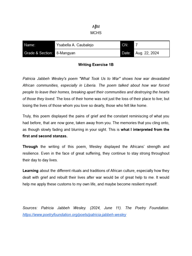Writing Exercise 1B | PDF