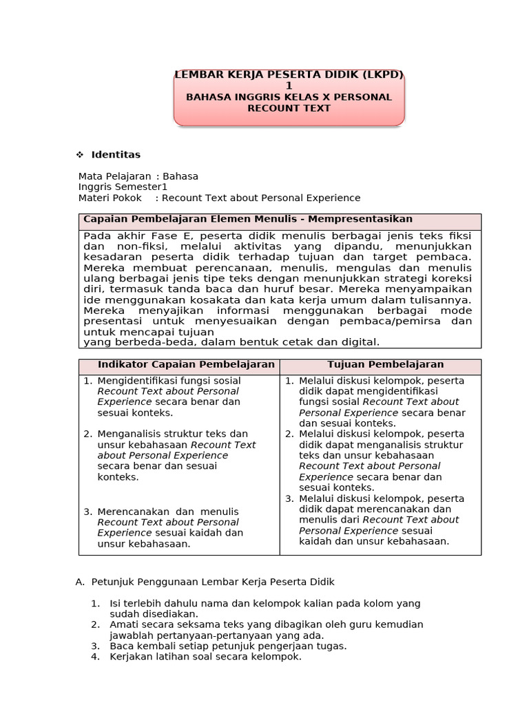 LKPD AKSI 3 Writing Recount Text | PDF