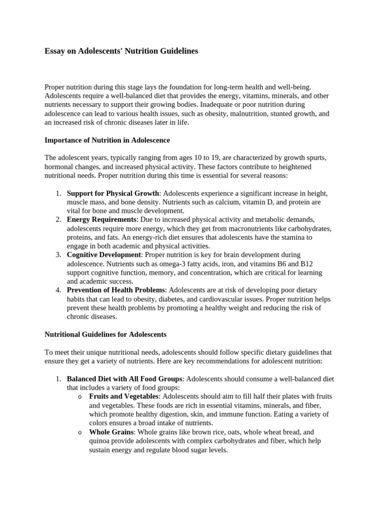 Essay On Adolescents Nutrition | PDF | Nutrition | Diet & Nutrition