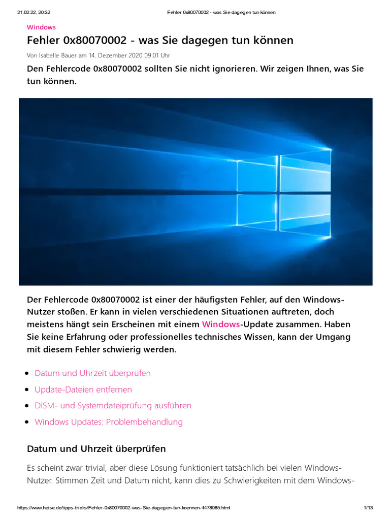 Fehler 0x80070002 - Was Sie Dagegen Tun Können | PDF