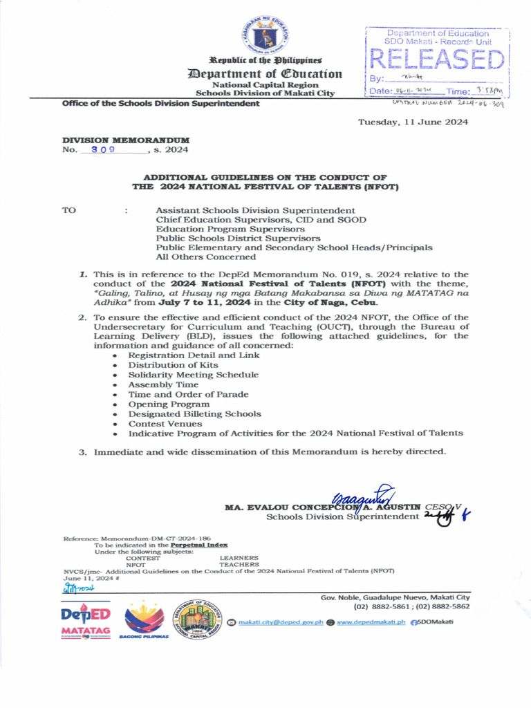 DM 309 Additional Guidelines On The Conduct of The 2024 National ...