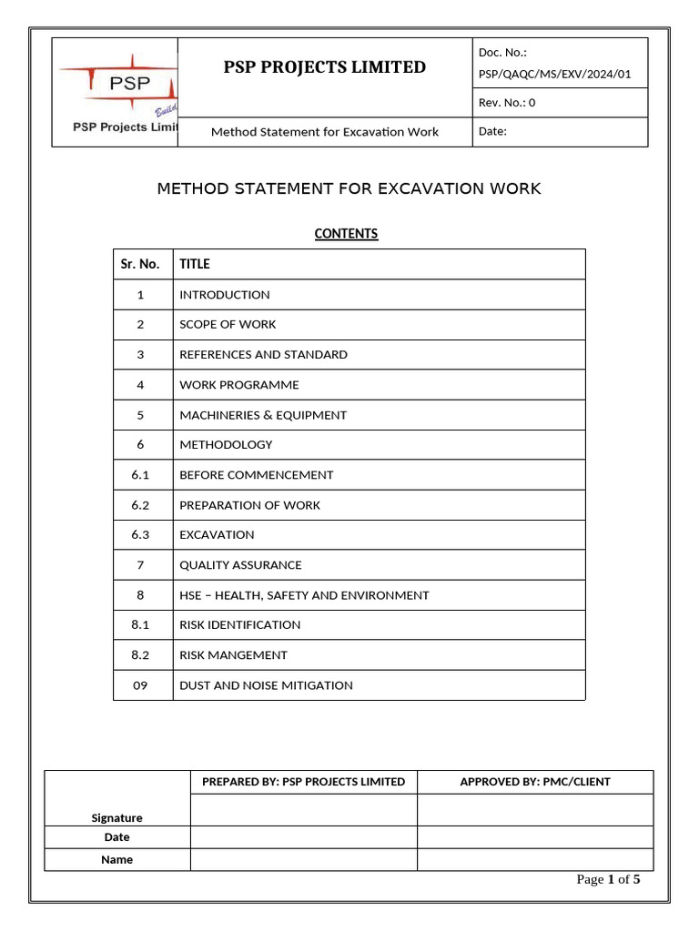 1method Statement-Excavation Work | PDF