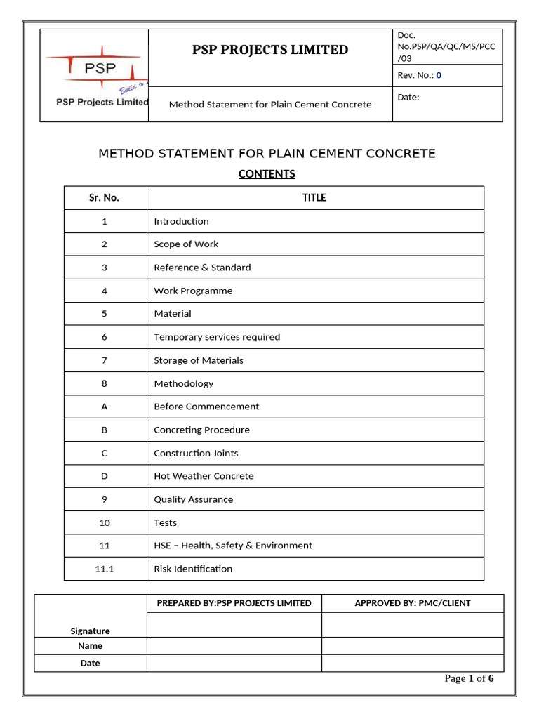 3.method Statement - PCC Work | PDF | Concrete