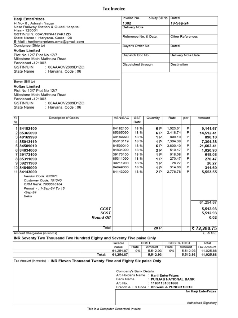 Harji Voltas Bill | PDF