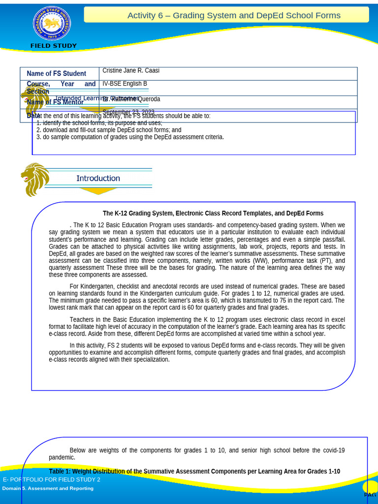 Grading System and DepEd Forms Overview | PDF | Educational Assessment ...