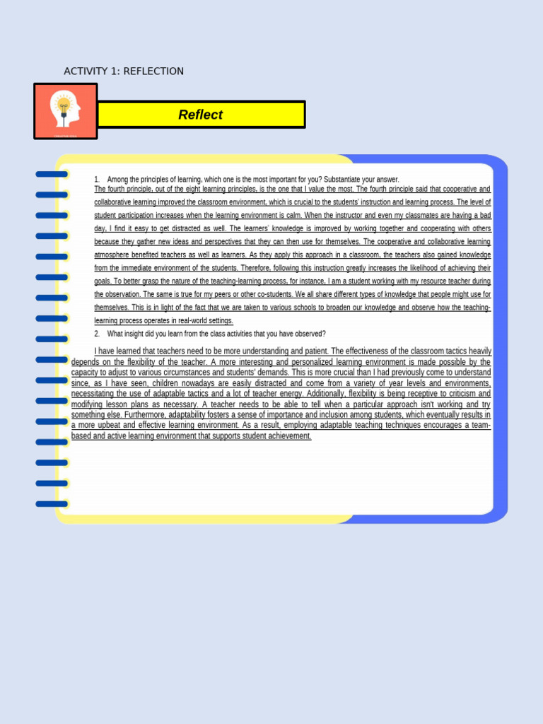 Activity 1 Reflection | PDF | Learning | Teachers