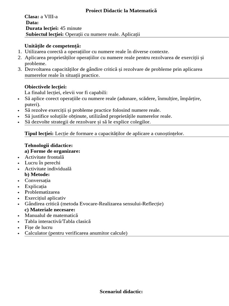 Operatii Cu Numere Reale - Aplicatii | PDF