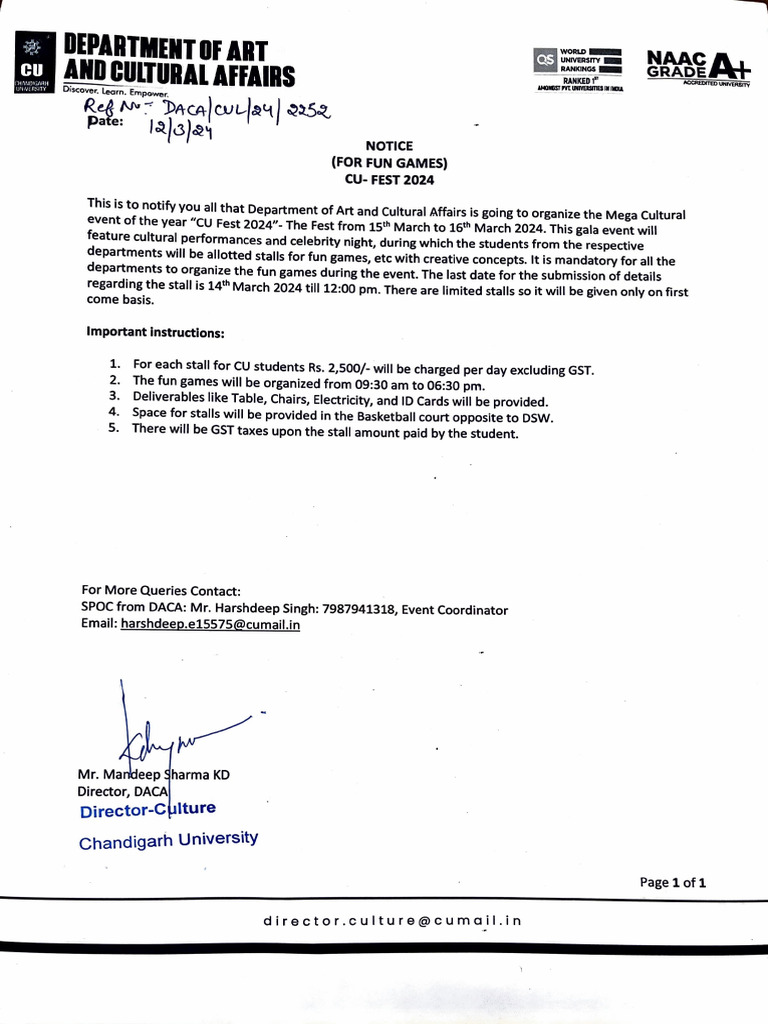 Attachment 1 Approved Notice of CU Fest (For FUN Games) | PDF