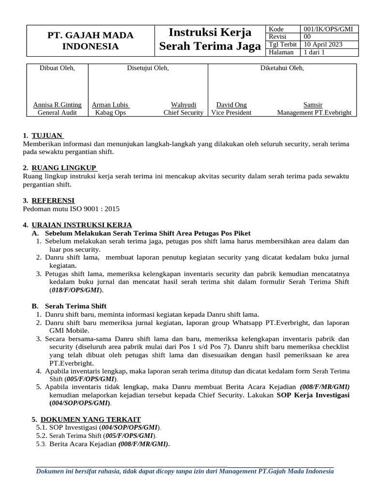 Serah Terima Jaga | PDF