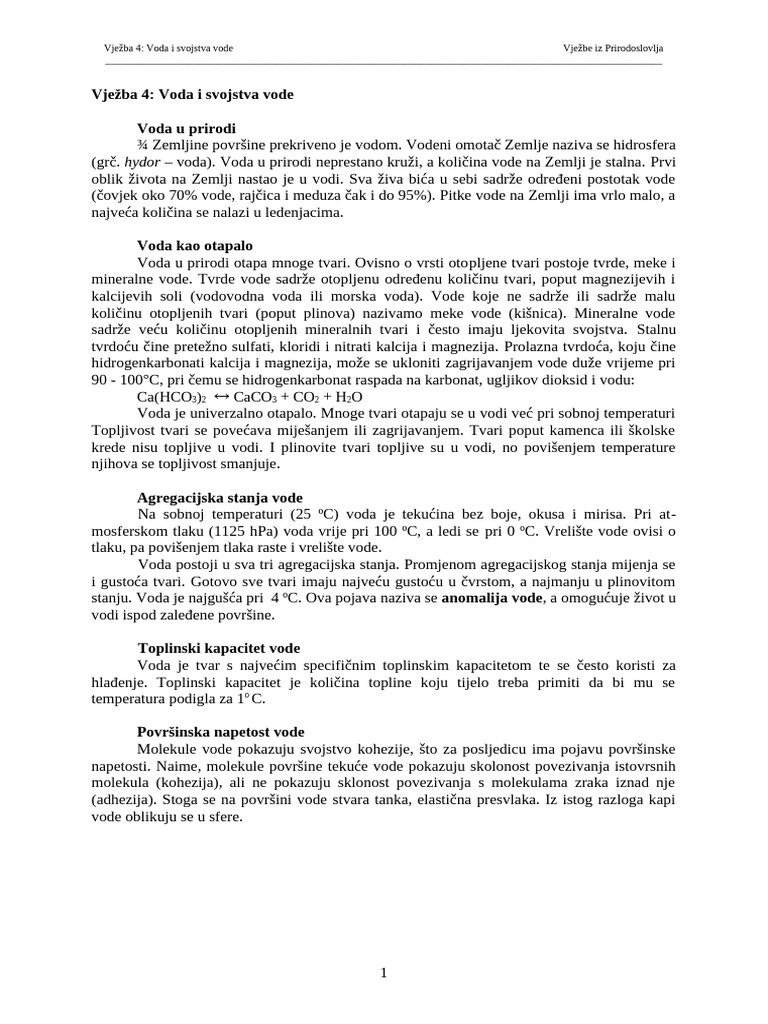 Vjezba 4 - Voda I Svojstva Vode | PDF