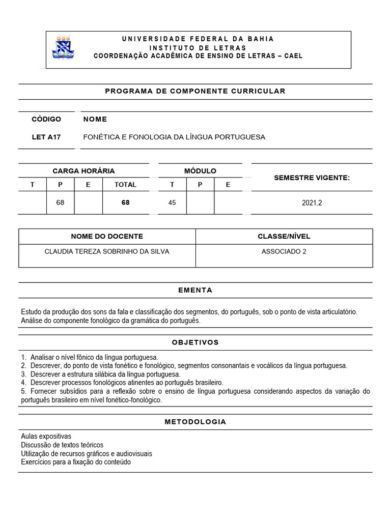 Leta17 - Programa de Disciplina | PDF