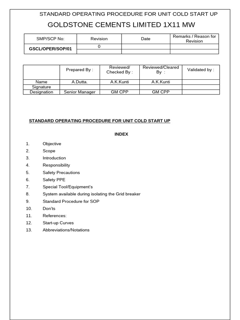 SOP Unit Cold Startup After Long Shut Down - SPL | PDF