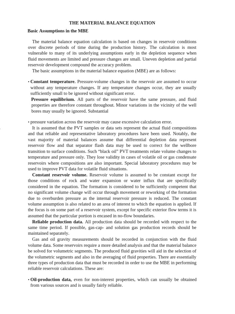1 Lec The Material Balance Equation | PDF