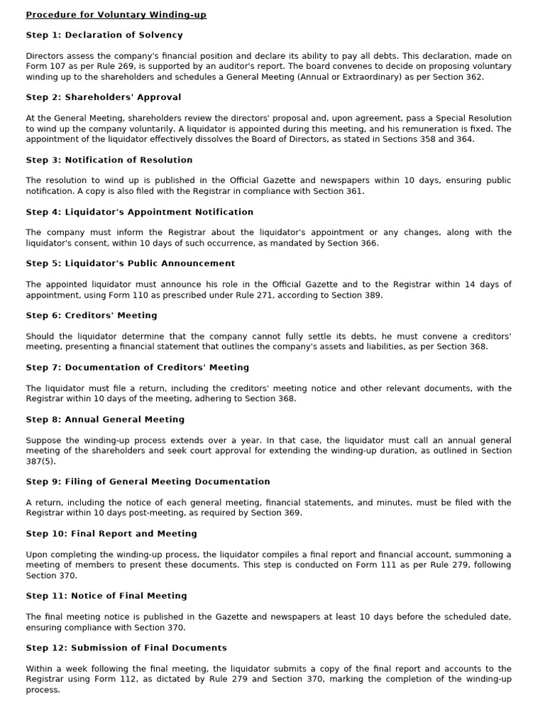Voluntary Winding-Up Procedure Steps | PDF | Liquidation | Corporate Law