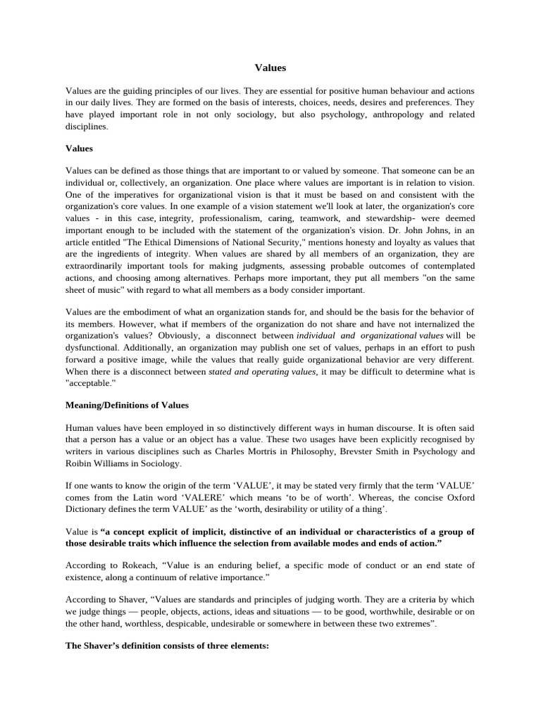 Unit - I Values | PDF