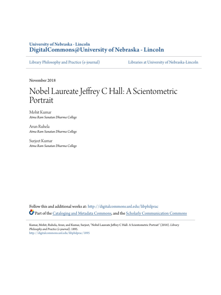Nobel Laureate Jeffrey C Hall A Scientometric Portrait | PDF | Clock ...