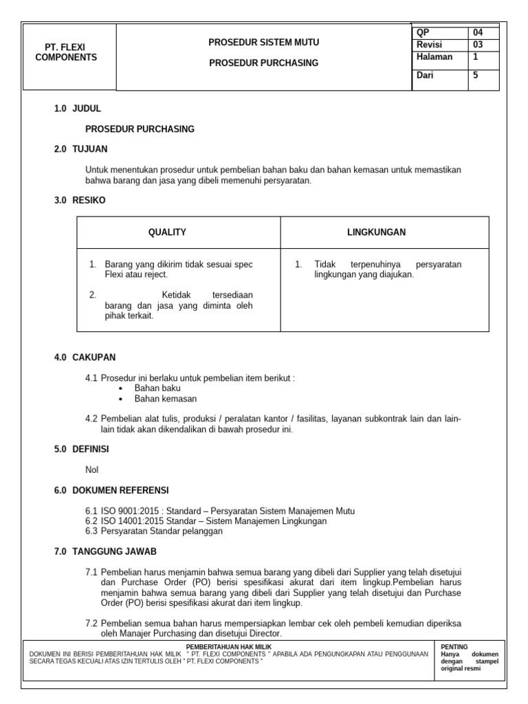 QP-04-03 Prosedur Purchasing | PDF