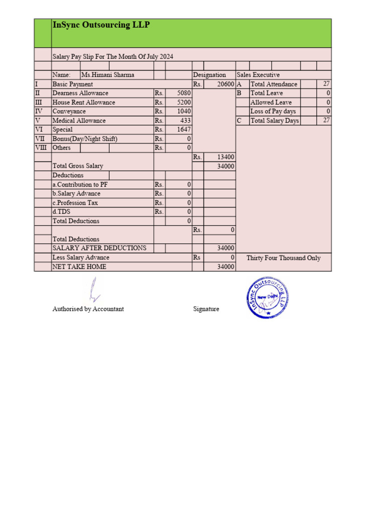 Himani July Salary | PDF