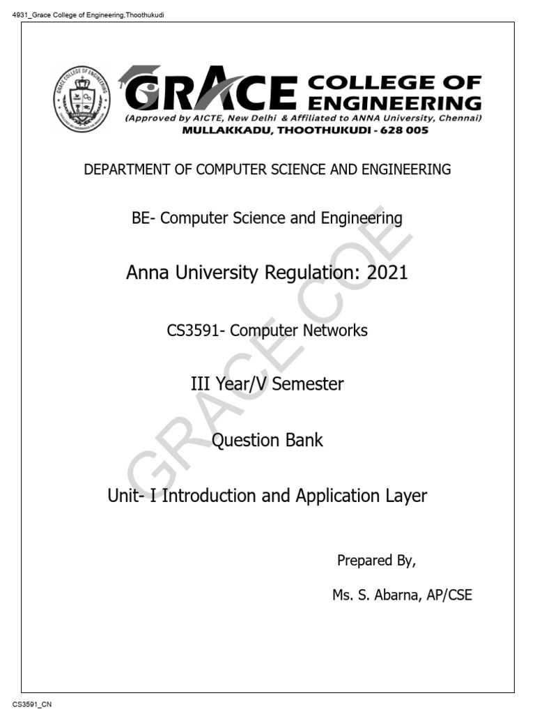 V CSE CS3591 CN QB Unit1 | PDF