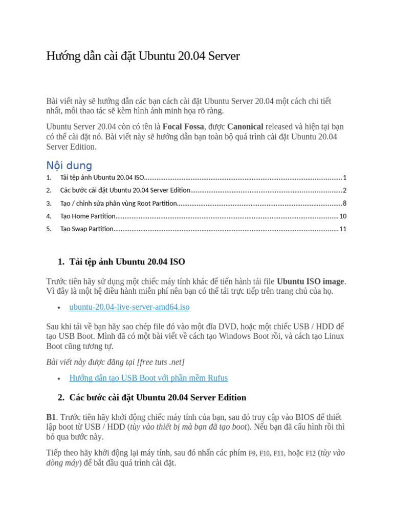 1.2 - Cài đặt HĐH Ubuntu Server 20.04 LTS | PDF