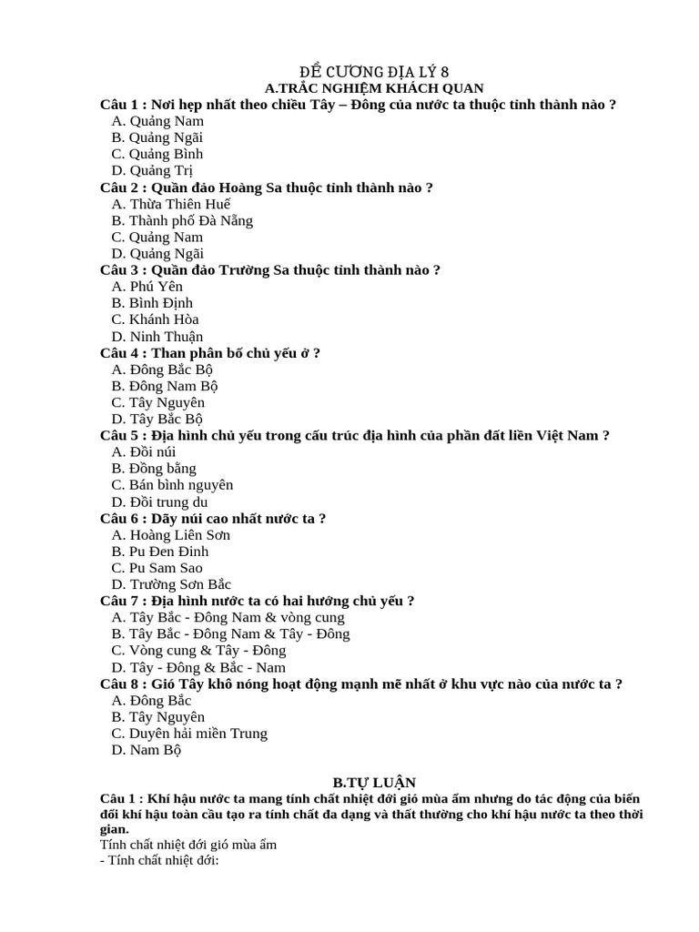 De Cuong Hkii (Dia Ly 8) | PDF