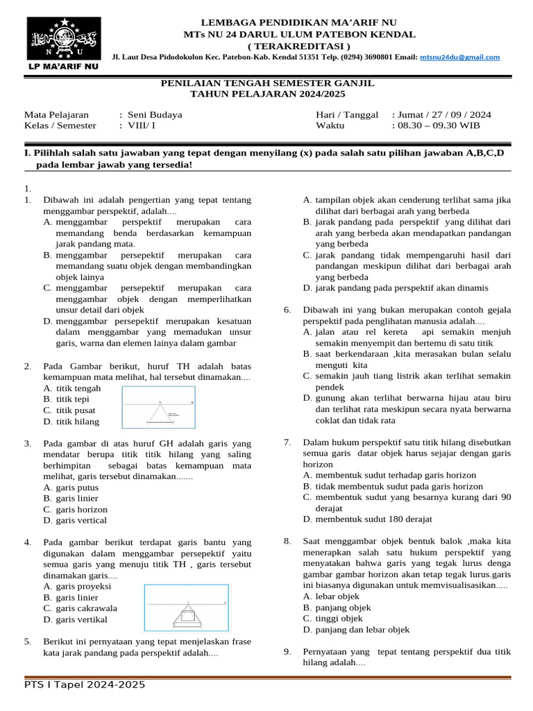 Soal PTS Seni Budaya Kelas Viii Semester I | PDF