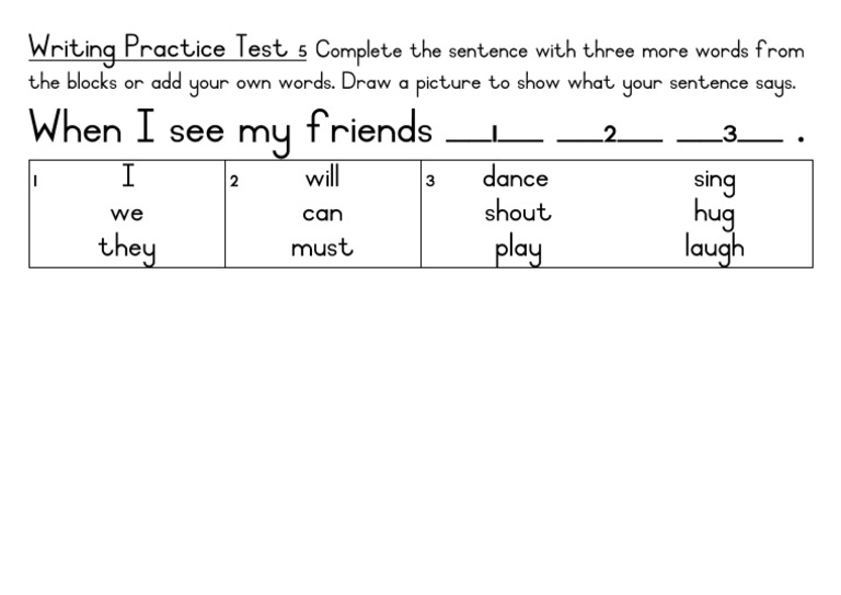Writing Practice Test 5 Write Own Sentences 1 | PDF