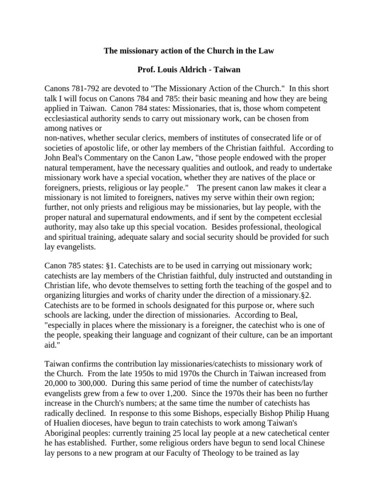 The Missionary Action of The Church in The Law | PDF