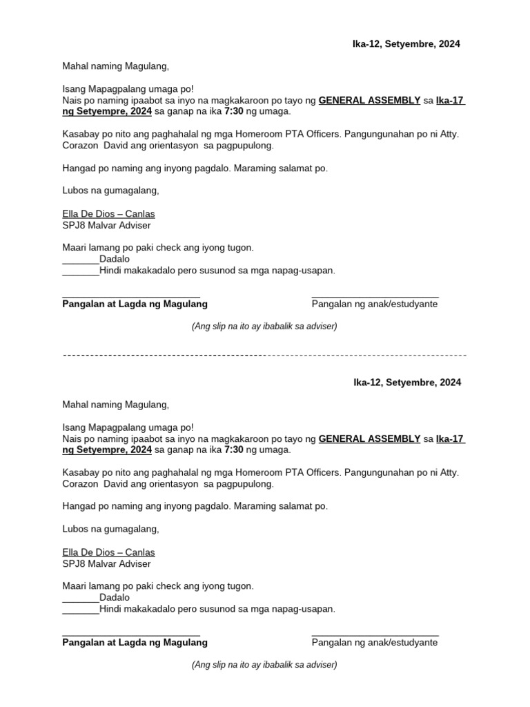 General Assembly Invitation for Parents | PDF