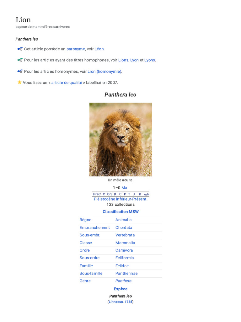 Lion - Wikipédia | PDF