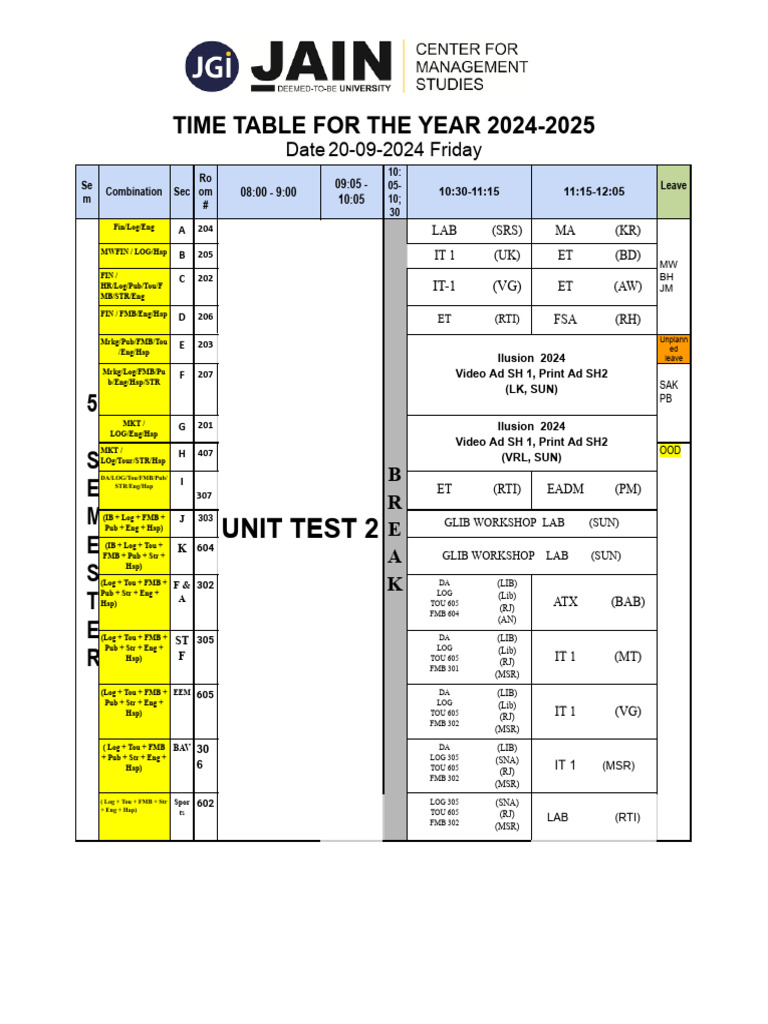 2024-2025 Academic Time Table | PDF