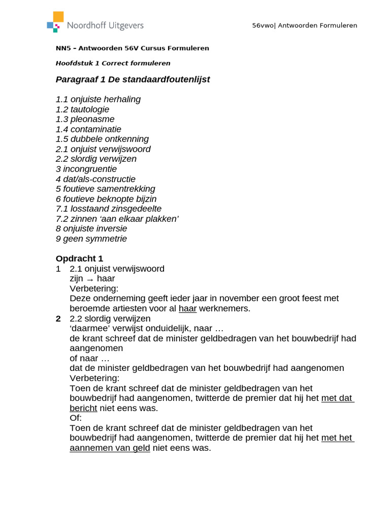 NN Formuleren - Antwoorden | PDF