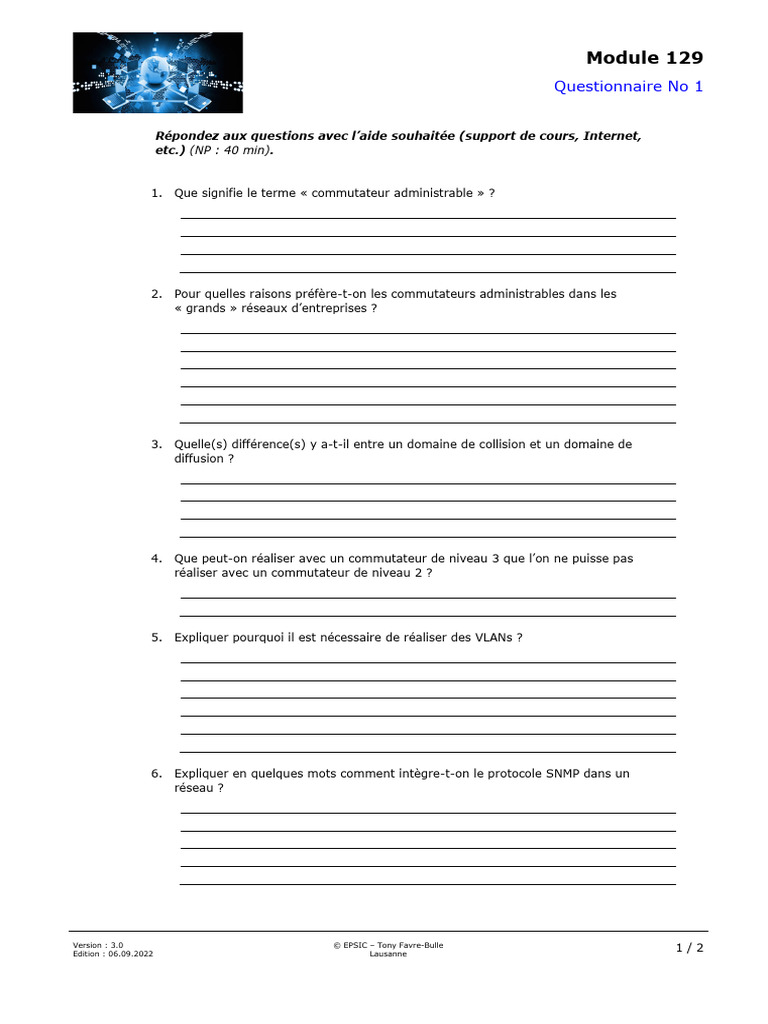Unité 3 - Questionnaire No 1 | PDF