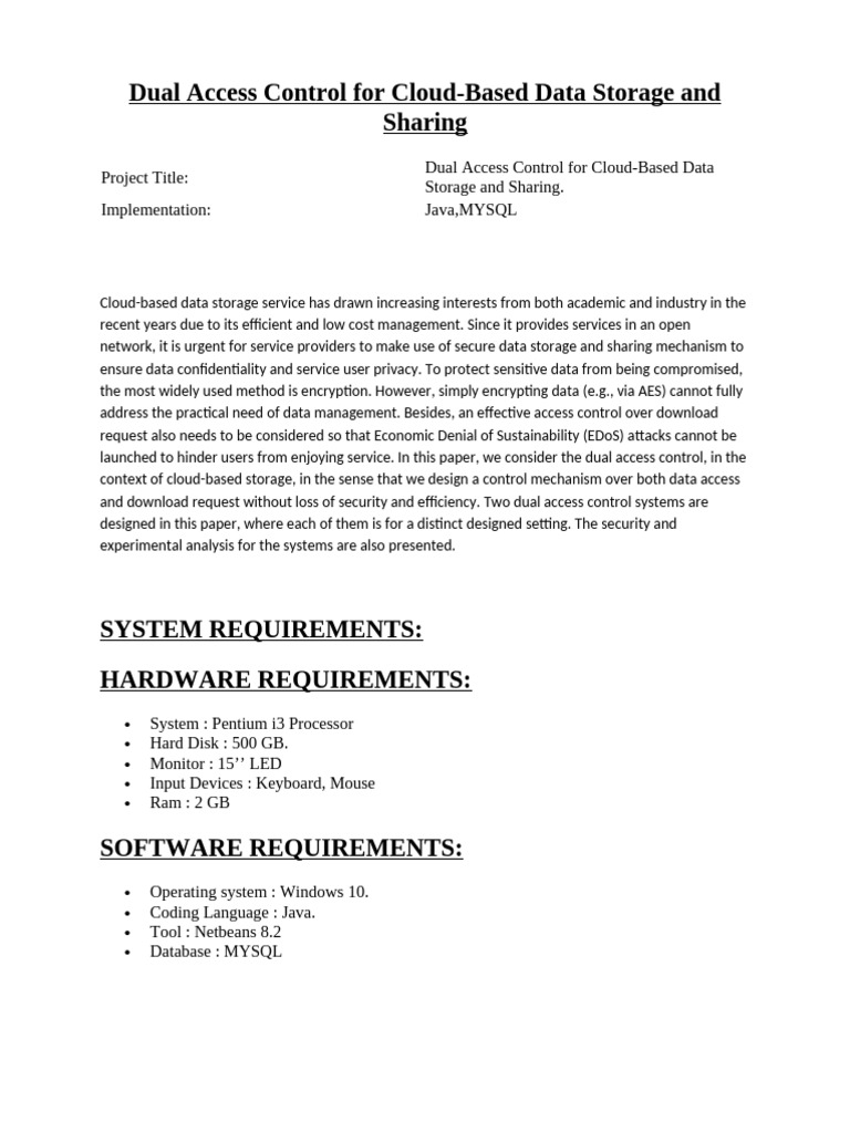 Dual Access Control For Cloud | PDF | Cloud Computing | Computer Data Storage