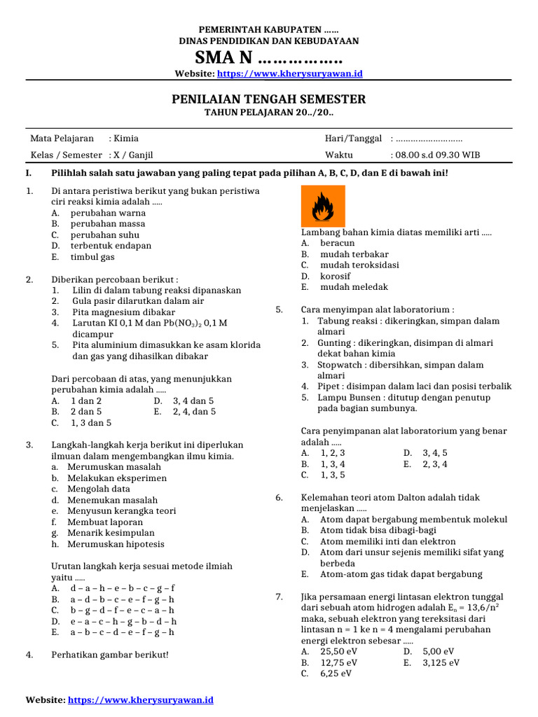 Soal & Kunci PTS Kimia X - www.kherysuryawan.id | PDF