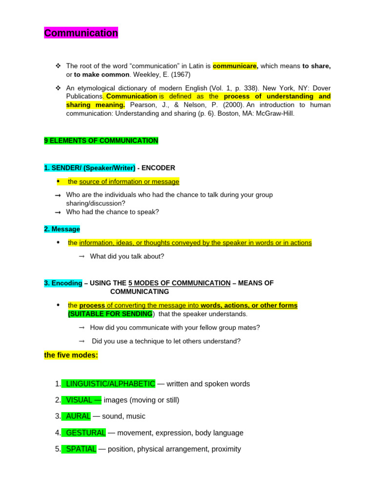 Communication 9 Elements and Meaning | PDF