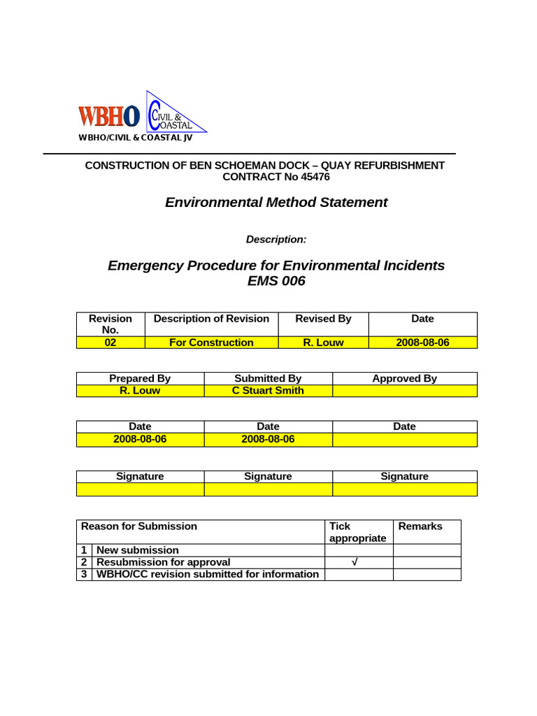 EMS 006 METHOD STATEMENT EMERGENCY PROCEDURE Revission 2 | PDF