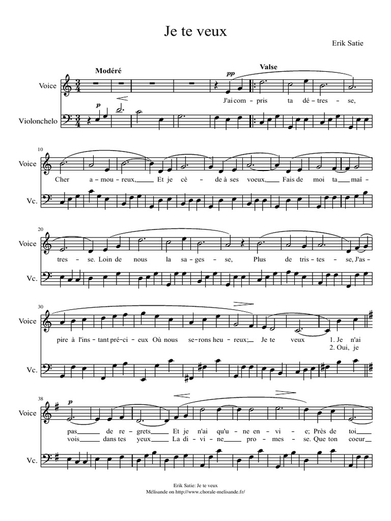 Erik Satie Je Te Veux Chelo Soprano | PDF