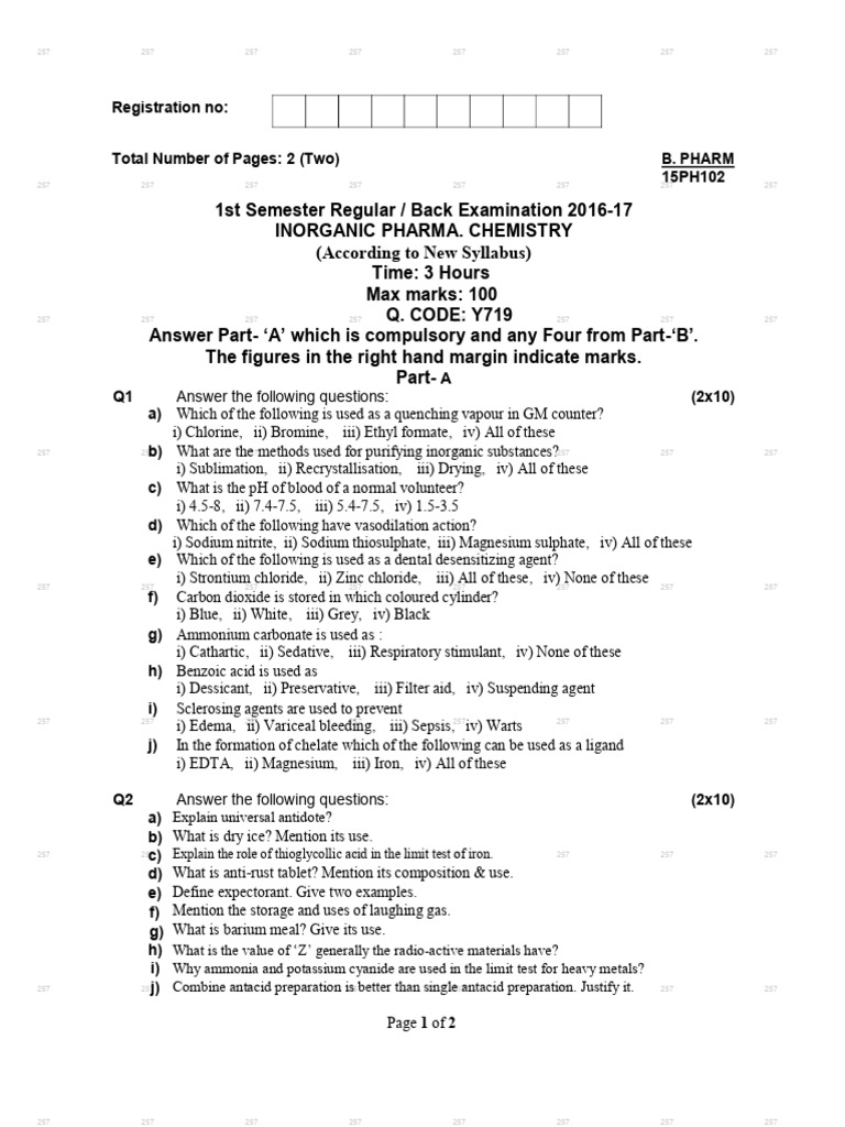 Bpharma 1 Sem Inorganic Pharma Chemistry 2016 | PDF