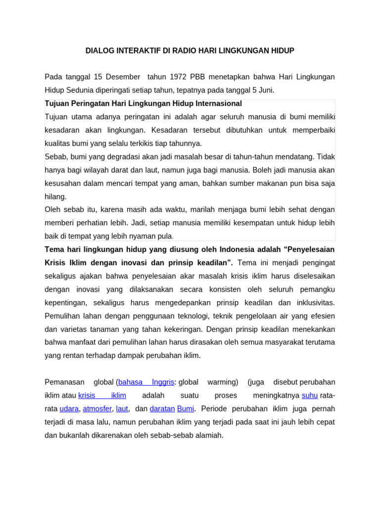 Dialog Interaktif Di Radio Hari Lingkungan Hidup | PDF