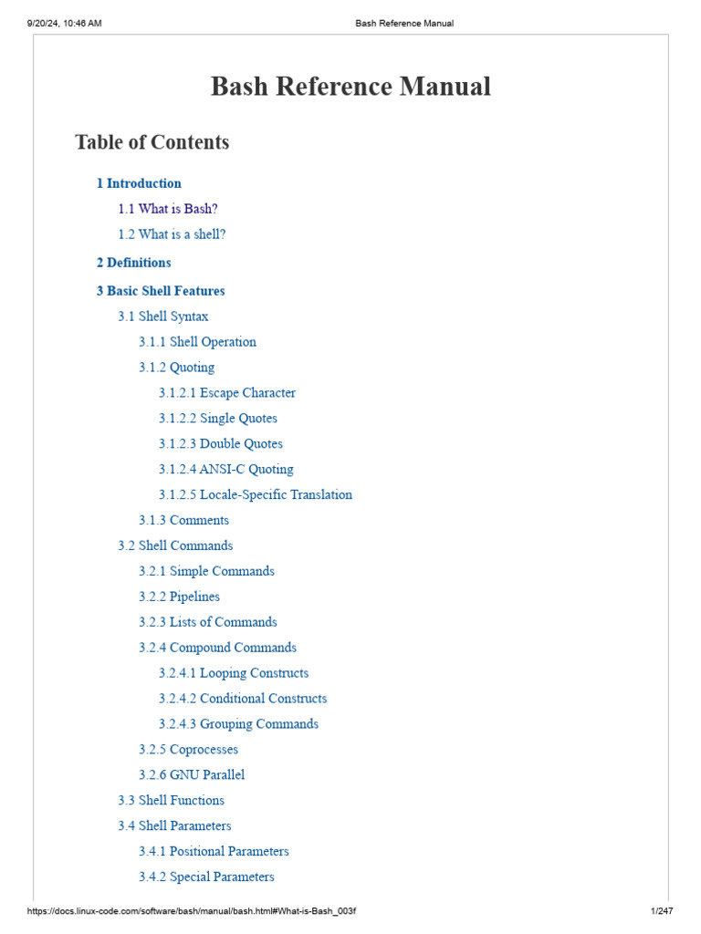 Bash Reference Manual | PDF
