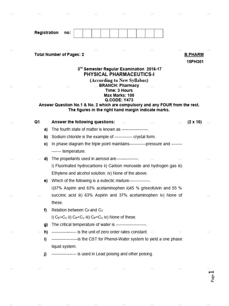 Bpharma 3 Sem Physical Pharmaceutics 1 2016 | PDF
