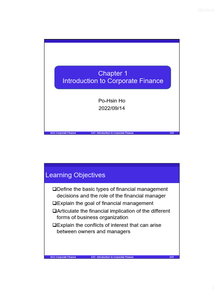 CH01 Introduction To Corporate Finance | PDF