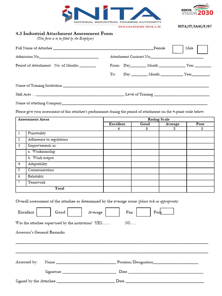 Industrial Attachment Assessment Form | PDF
