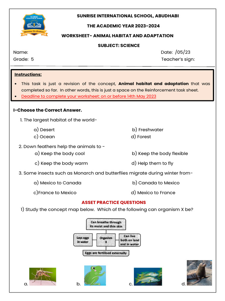 Chapter-2-Animal Habitat and Adaptation - Worksheet | PDF